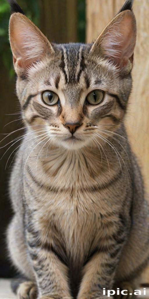 Adorable Striped Tabby Cat with Bright Green Eyes Sitting Gracefully