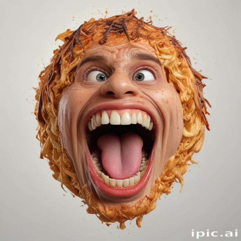 Surreal Portrait of a Man with Pasta Hair and Exaggerated Expression