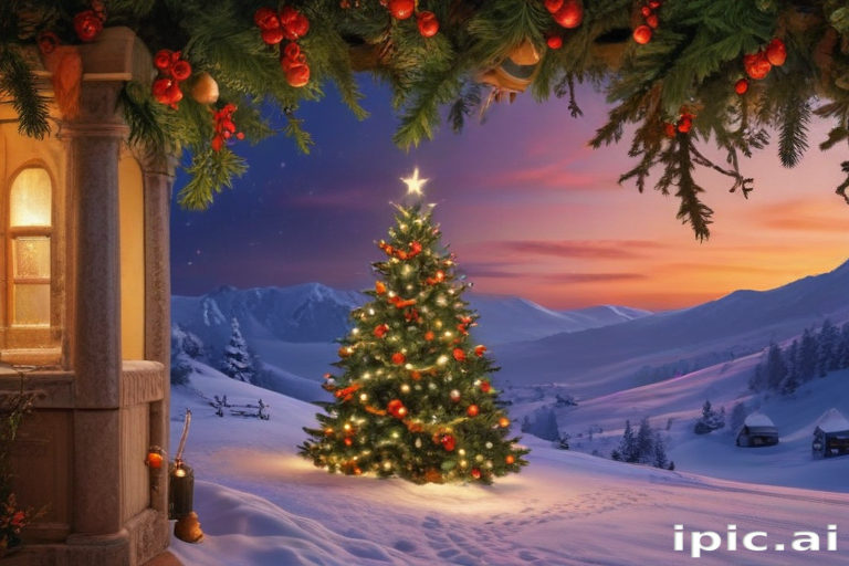 Enchanting Winter Scene Featuring a Beautifully Decorated Christmas ...