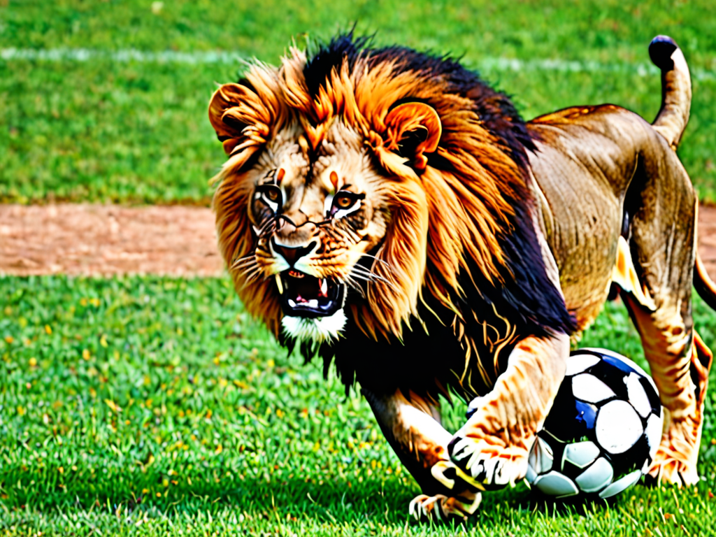 lion play soccer