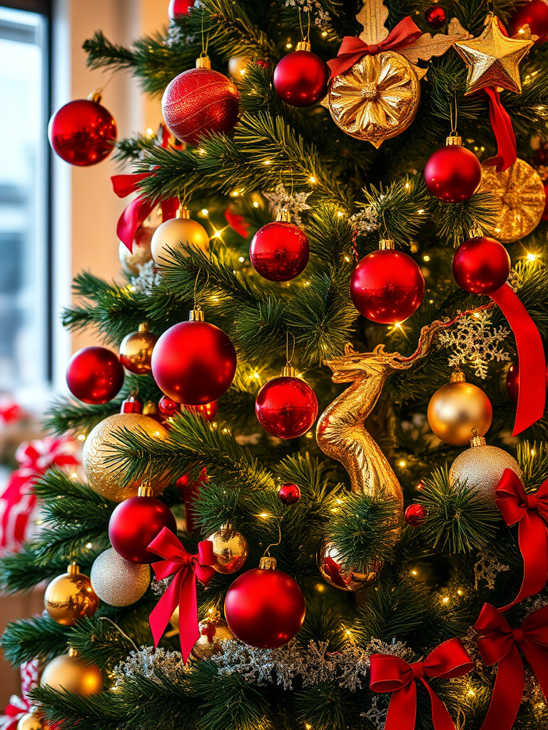 Festively Decorated Christmas Tree with Shimmering Ornaments and Golden ...
