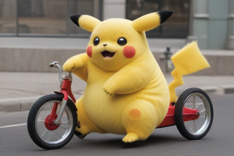 Morbidly obese Pikachu riding a tricycle