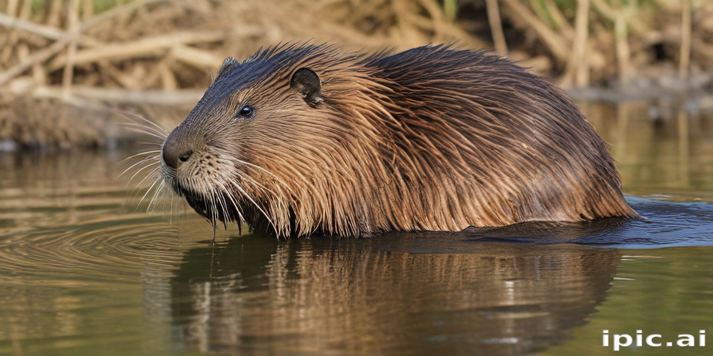 A Curious Beaver Swimming Gracefully in a Calm, Reflective Pond Setting