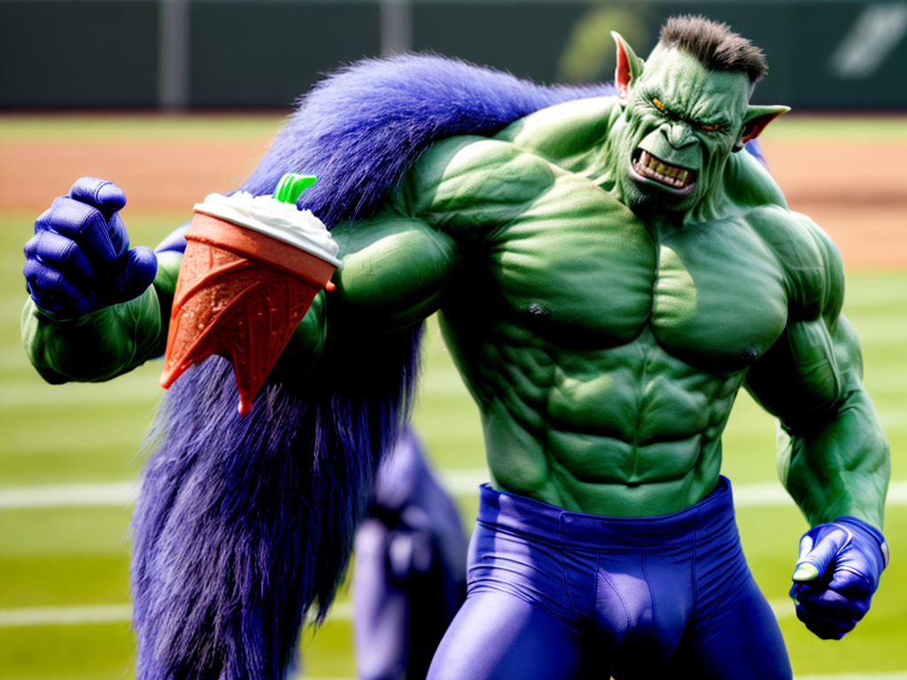 very muscular orc eating a icecream