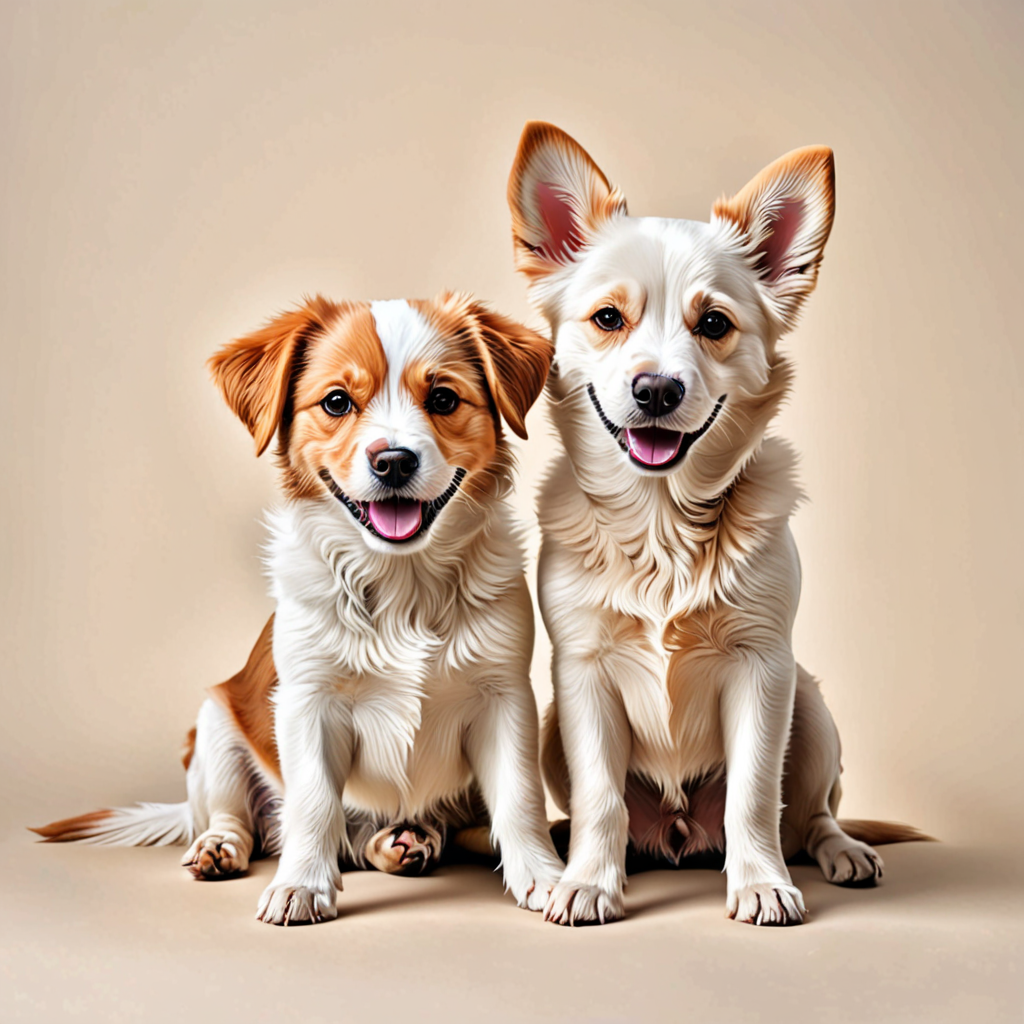 happy cute, 2 dogs, playing, white background, realistic graphic design ...
