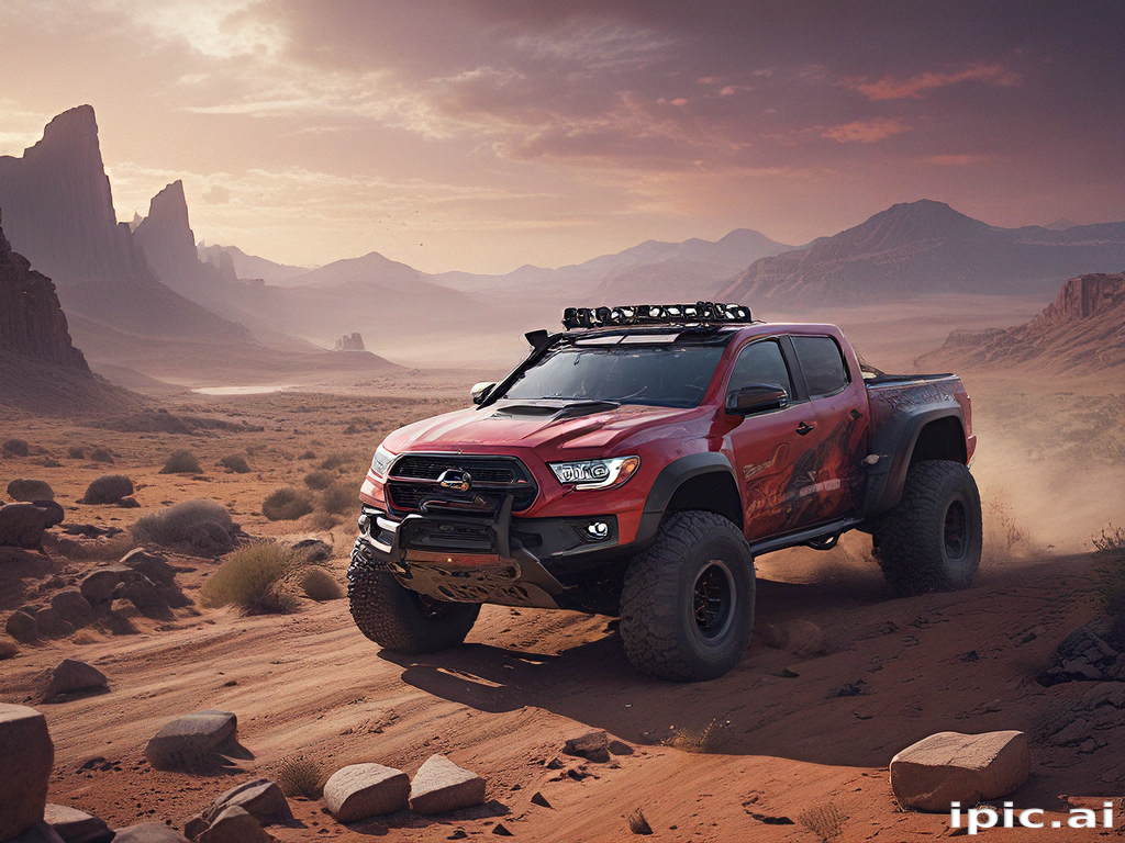 Powerful Off-Road Truck Navigating Rugged Desert Landscape Under ...