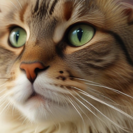 A Close-Up View of a Majestic Cat's Face with Striking Features.