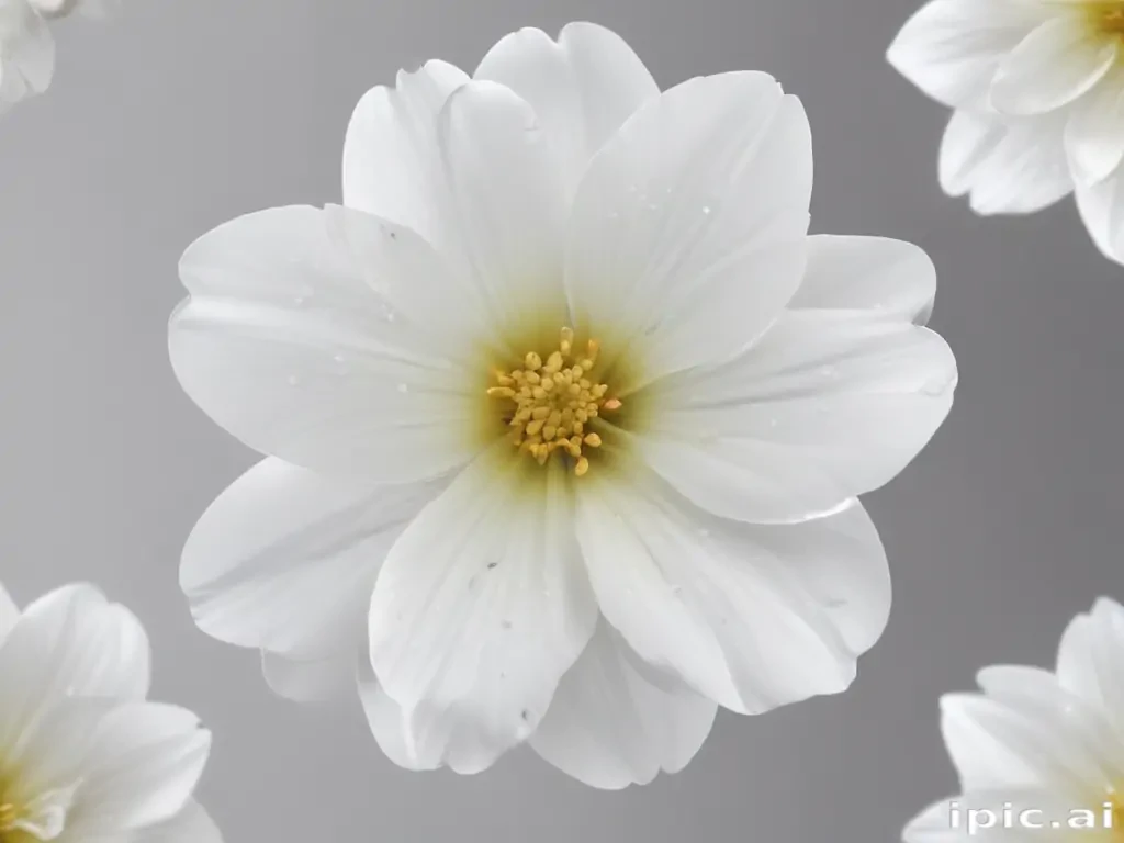 A Beautiful White Flower with Delicate Petals and Glimmering Water Drops.
