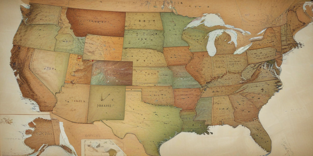 Vintage Map of the United States Highlighting Historical State ...