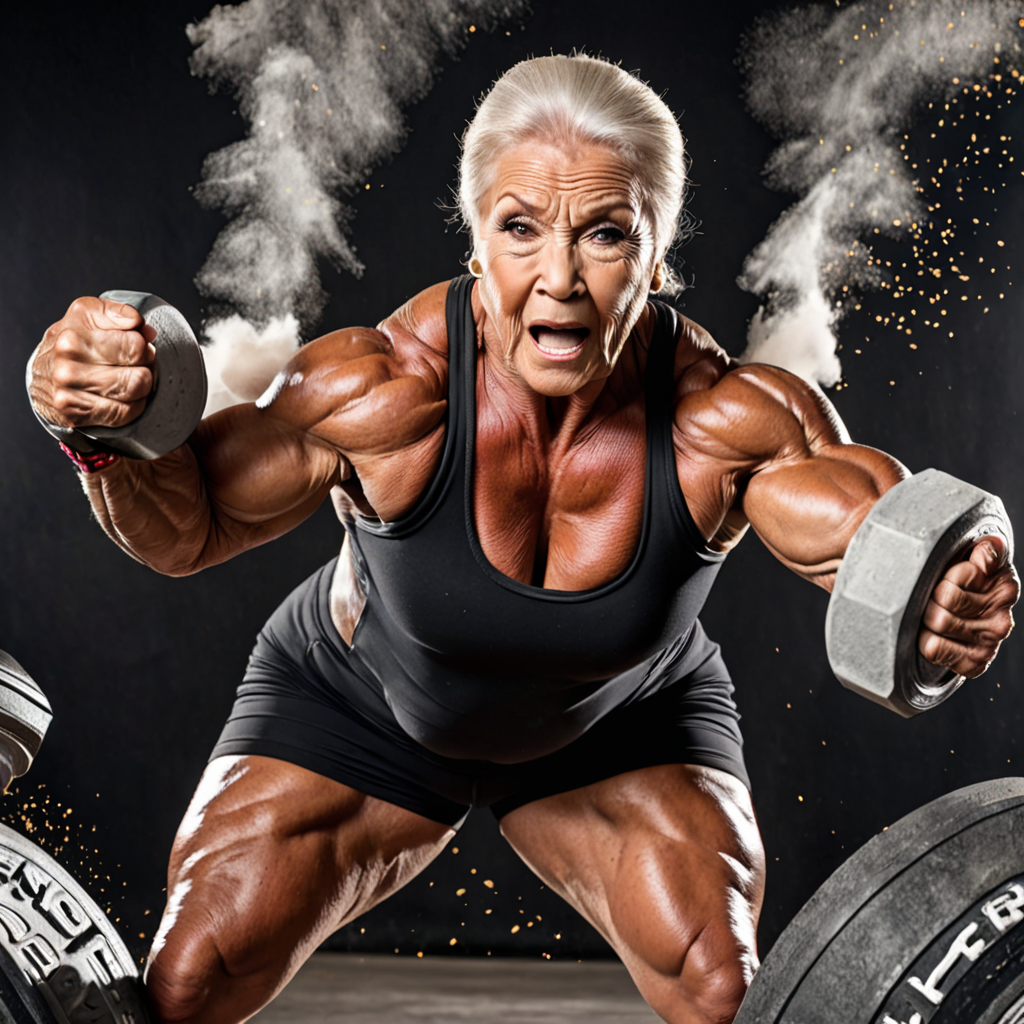 strong elderly very overweight muscular woman bodybuilder with enormous ...