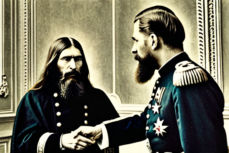 Grigory Rasputin talking with tsar Nicholas II