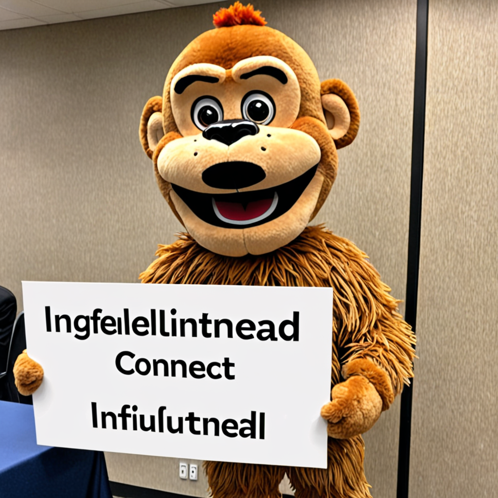 a mascot with a sign that says INFLUENTIAL CONNECT