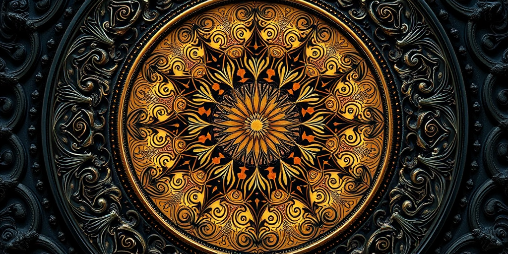 Intricate Golden Mandala Design with Elaborate Patterns and Rich Textures