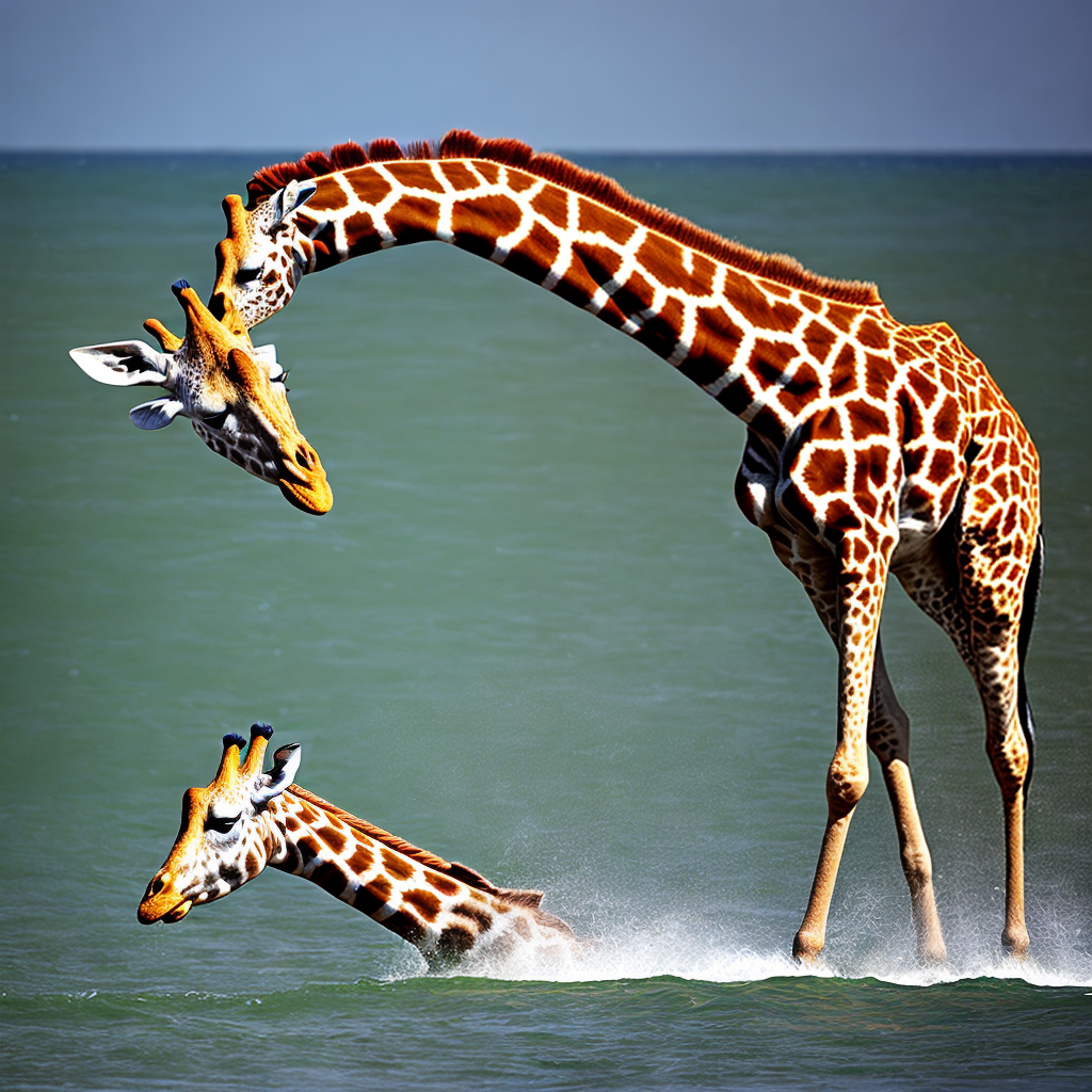 Giraffe biting a fish