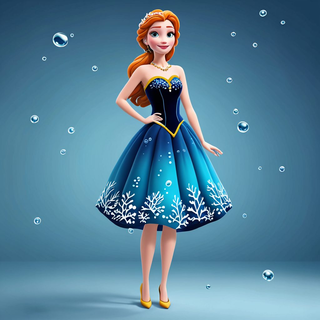 Anna from the realistic cartoon underwater drowning Frozen in inflating ...