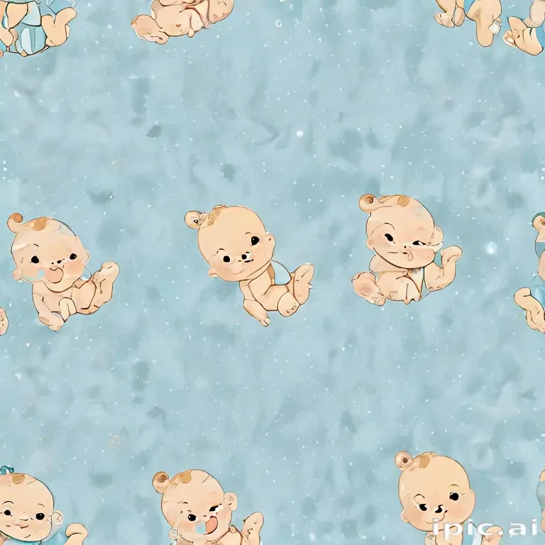 Adorable Cartoon Babies Playfully Floating on a Soft Blue Background