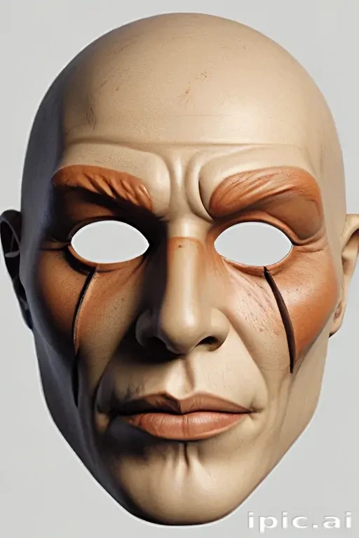 A Detailed Artistic Representation of a Faceless Mask with Unique Features.