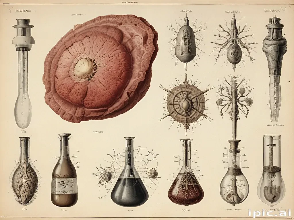 Detailed Illustrations of Scientific Instruments and Biological ...