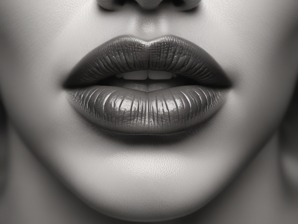 Close-Up of Exquisitely Detailed Lips in Striking Monochrome Texture