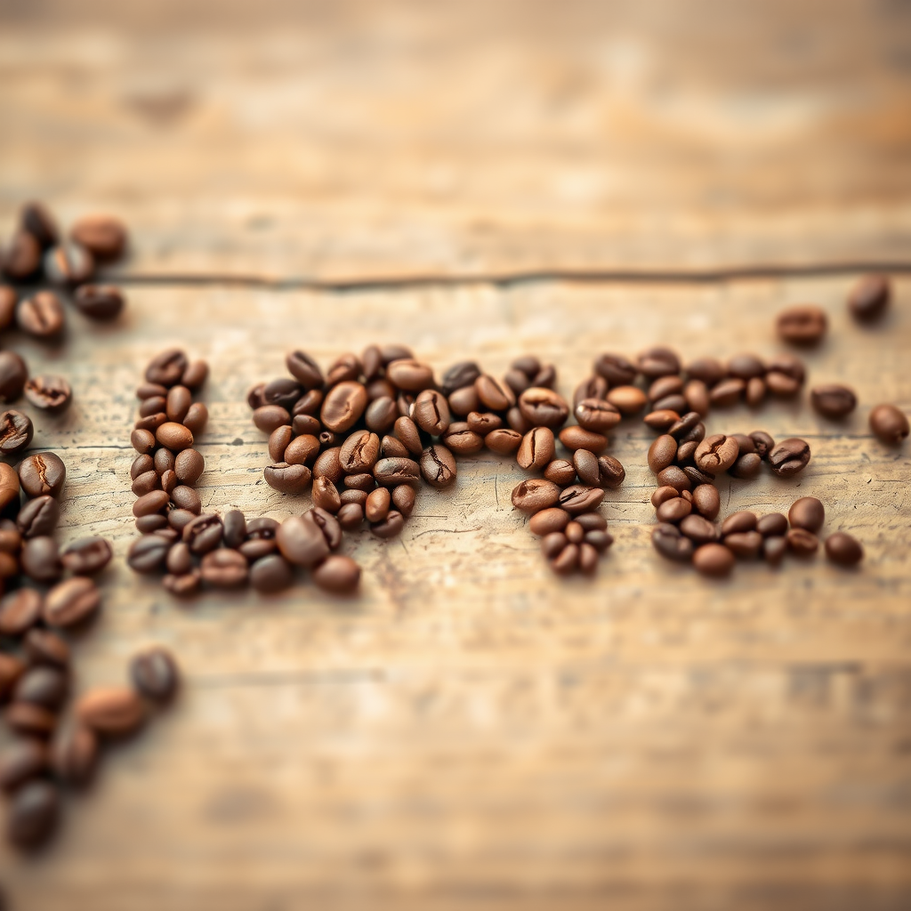 Coffee Beans Forming the Word 'Love' on a Rustic Wooden Surface