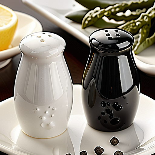 Elegant Black and White Stripe Salt and Pepper Shakers on a Table