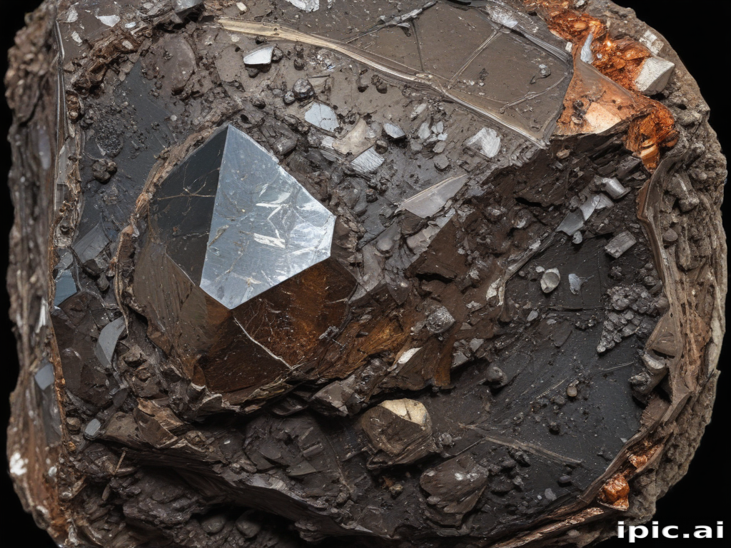 Intricate Close-Up of a Sparkling Mineral Crystal Embedded in Earthy Matrix