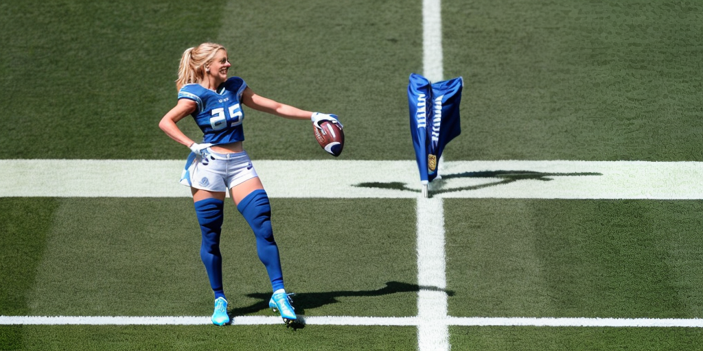 Tinkerbell in Las Angeles Chargers uniform on football field