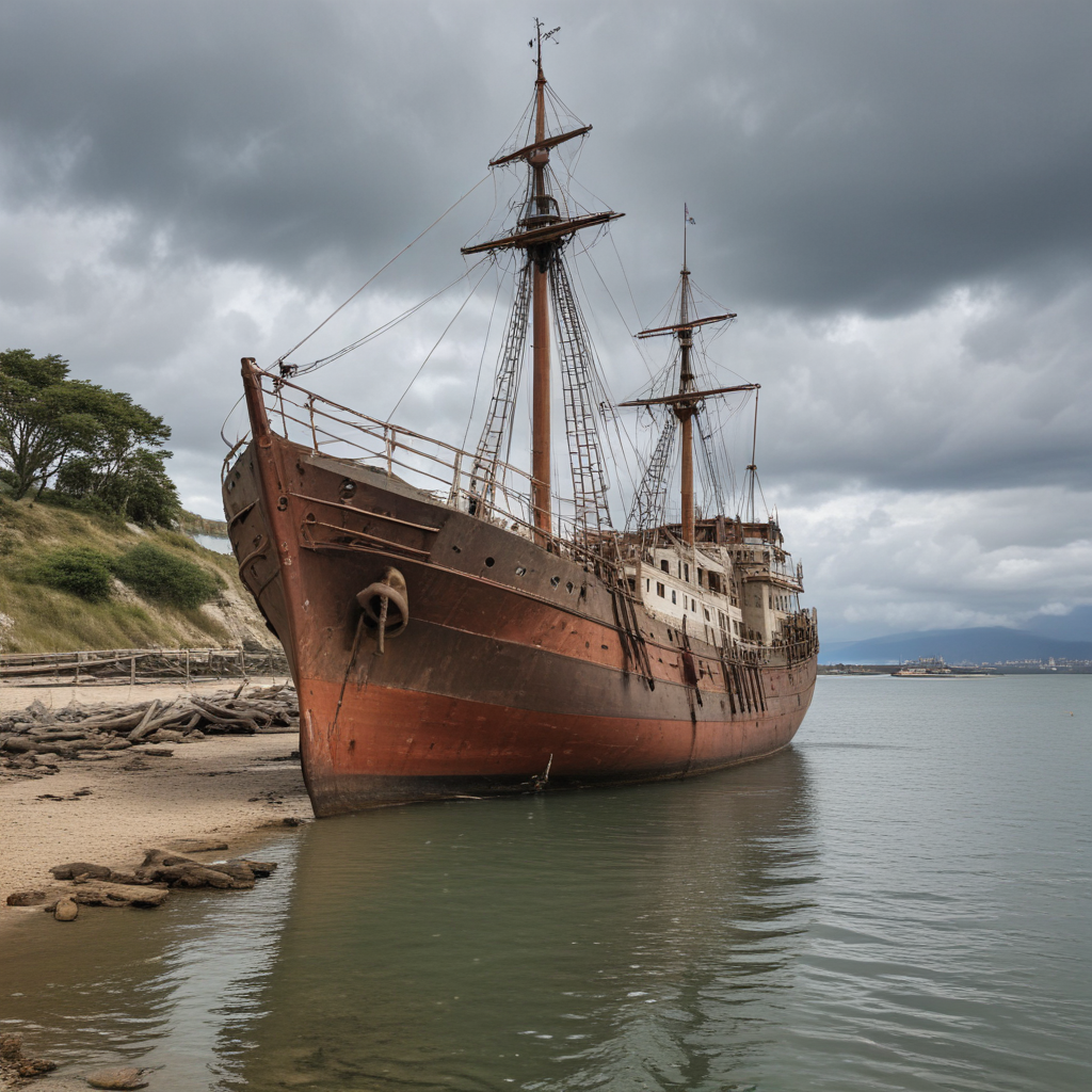 neglected brig at ancor in a bay