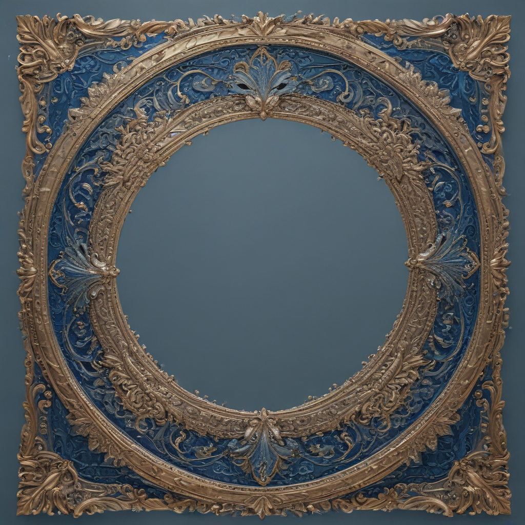 Ornate Gold and Blue Decorative Frame with Intricate Floral Motifs