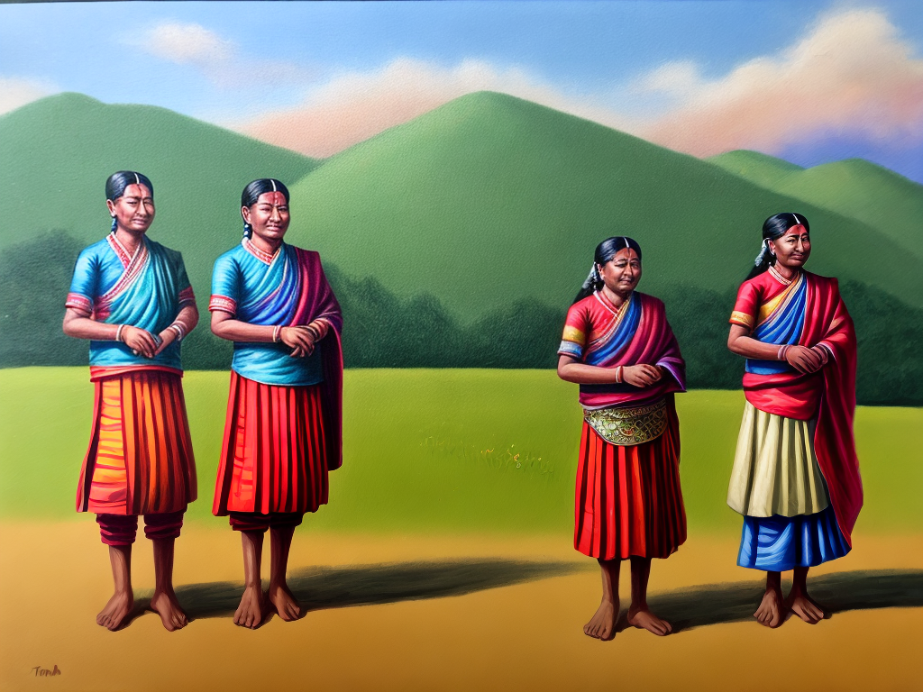 Oil painting of Khamba and Thoibi of Manipur in traditional fashion