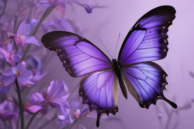 Elegant Purple Butterfly Spreading Its Wings Among Delicate Floral Blooms