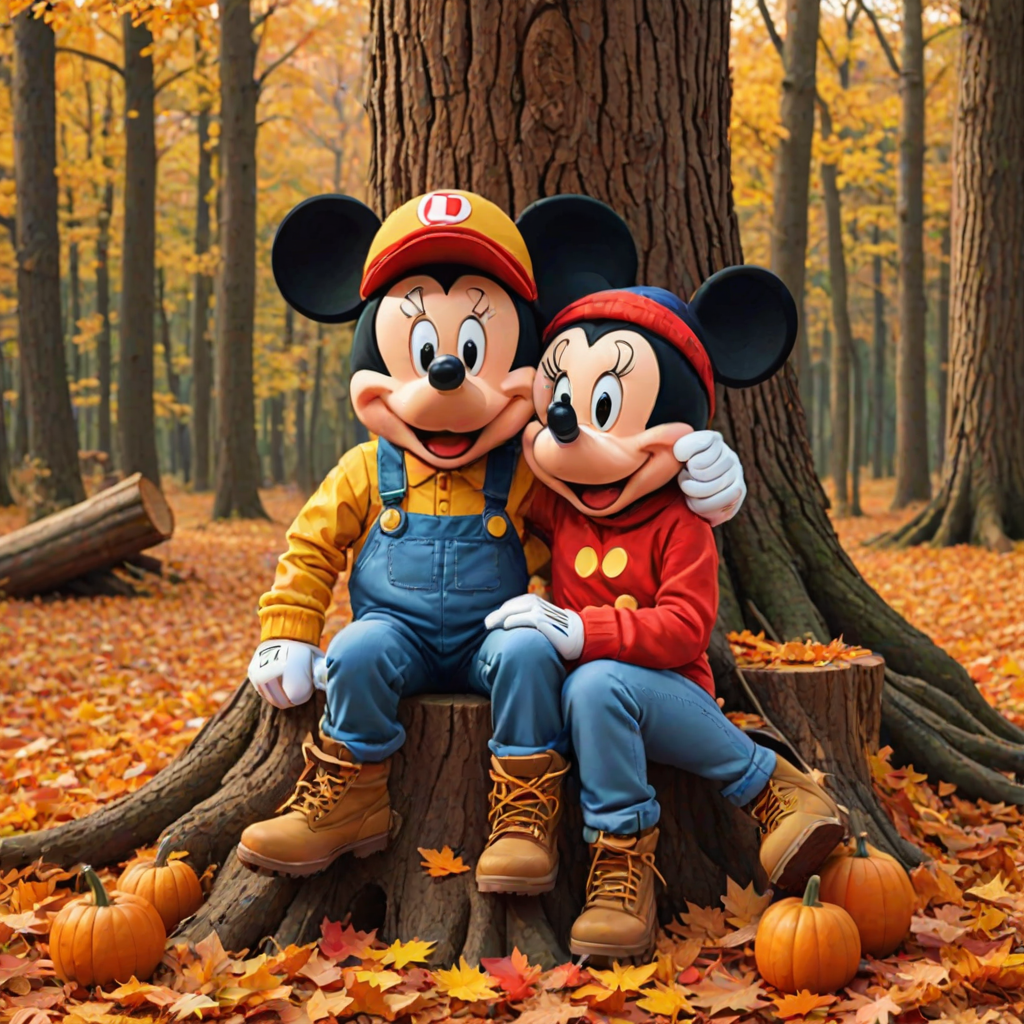 Two Adorable Cartoon Characters Enjoying Autumn in a Colorful Forest ...