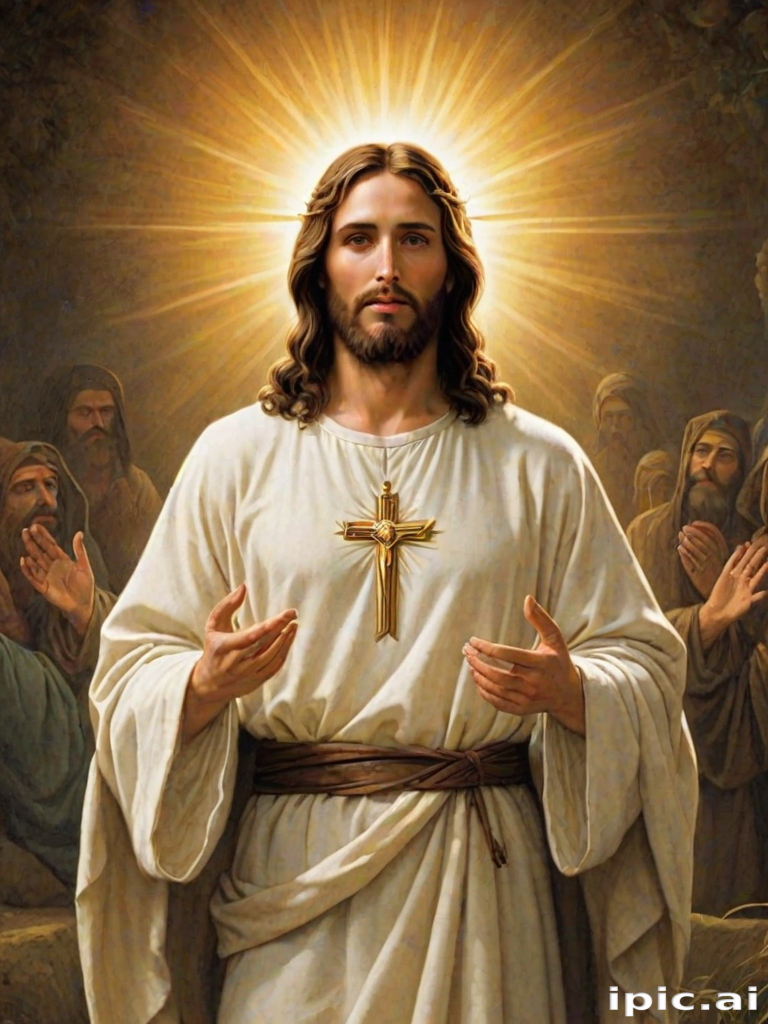 Jesus Christ Surrounded by Devotees, Radiating Light and Compassion to All