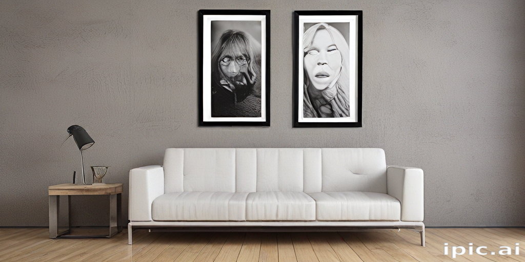 Contemporary Living Room with Artistic Black and White Portraits on Display