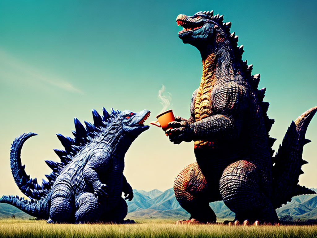 godzilla drinking coffee