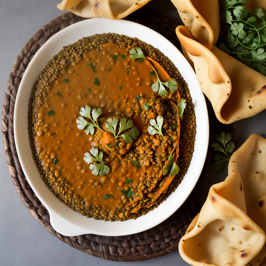 A Delicious Bowl of Lentil Curry Served with Soft Indian Flatbreads.