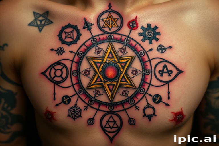 Intricate Tattoo Design Featuring Geometric Shapes and Mystical Symbols ...