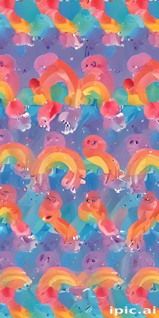 Playful Colorful Patterns Featuring Rainbows and Smiling Cartoon Characters