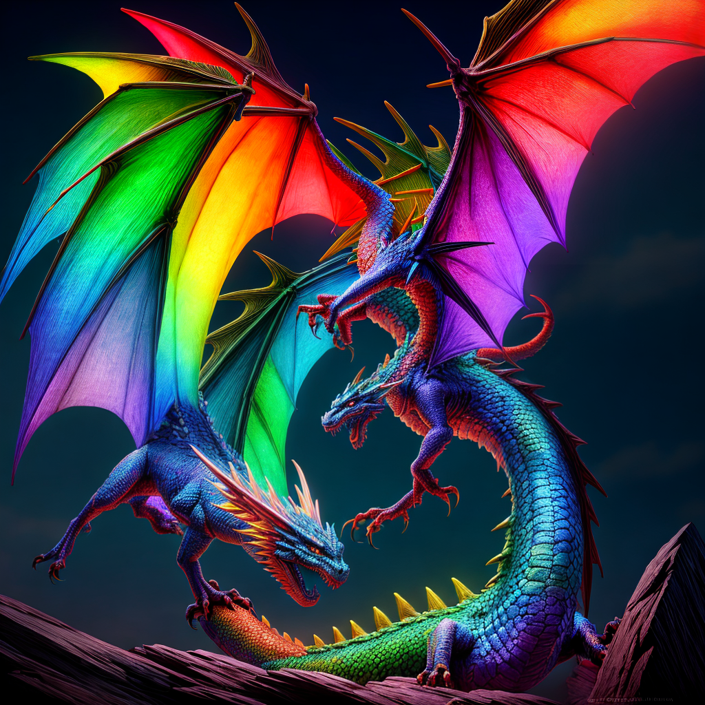 Rainbow Dragon, digital art, 4k, HD, detailed render, defined features ...