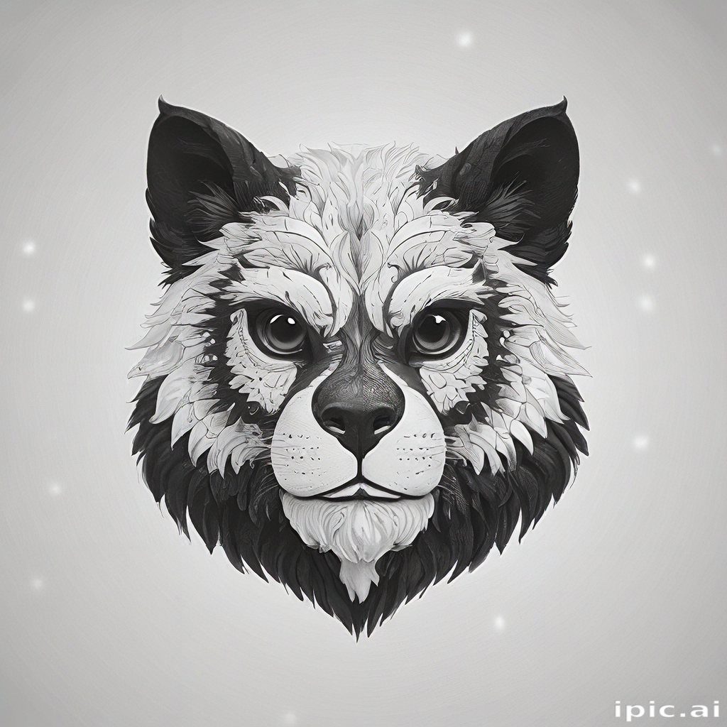 Artistic Black and White Illustration of a Realistic Animal Face