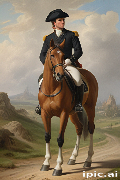 A Brave Equestrian Commander in Historical Military Attire Riding a ...
