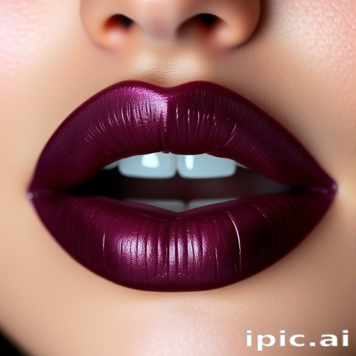 Close-Up of Glossy Dark Purple Lips with Perfectly Defined Contours