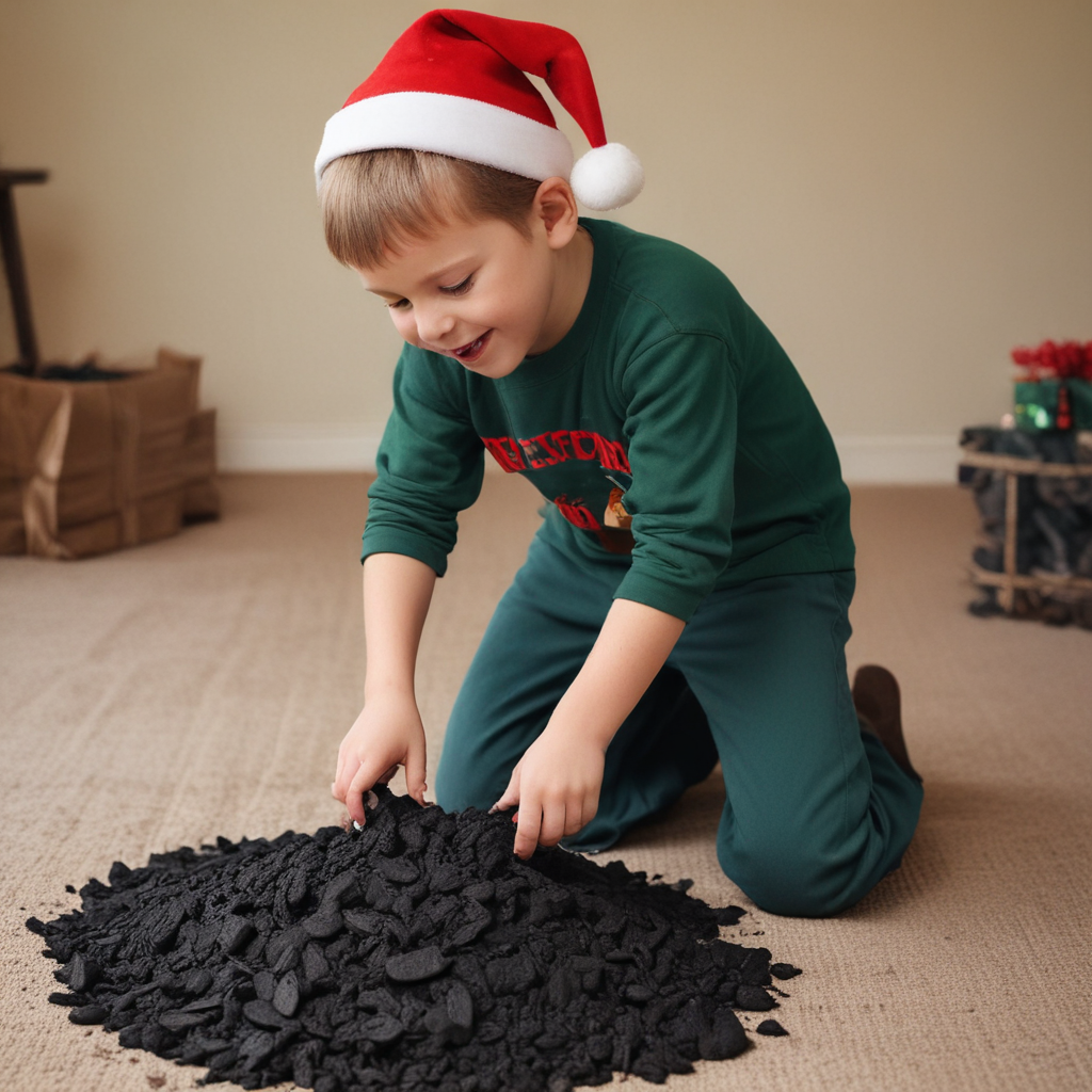 a kid getting coal for christmas