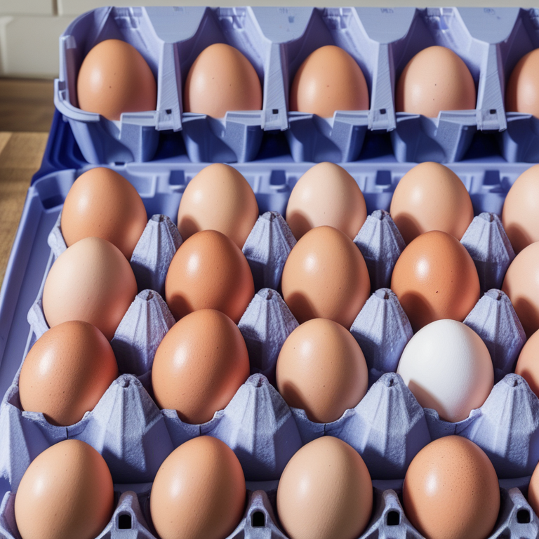 A Colorful Array of Fresh Eggs in a Blue Carton Tray