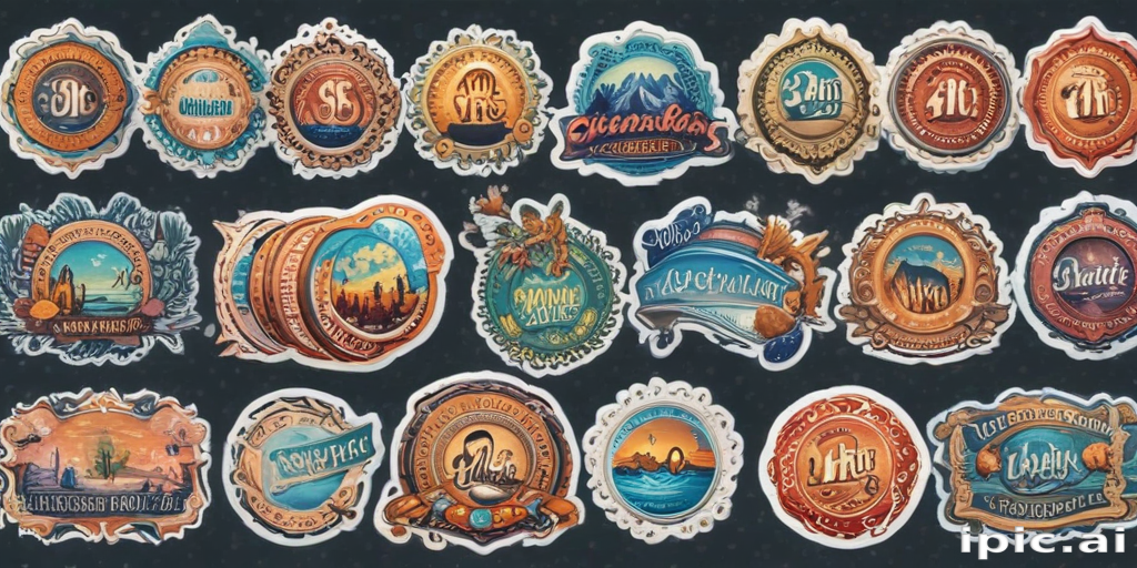 Colorful Collection of Vintage Travel Stickers Showcasing Scenic ...