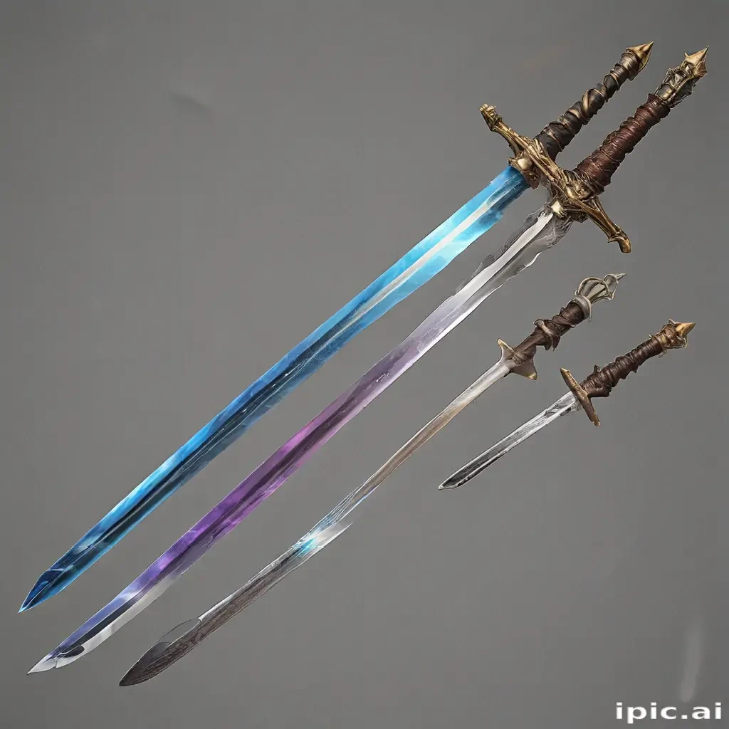 Three Distinctively Crafted Swords Featuring Unique Designs and Colors