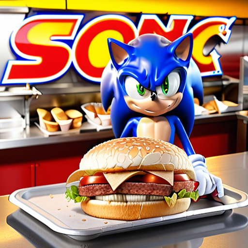 Sonic the Hedgehog Enjoys a Delicious Burger at Sonic Drive-In