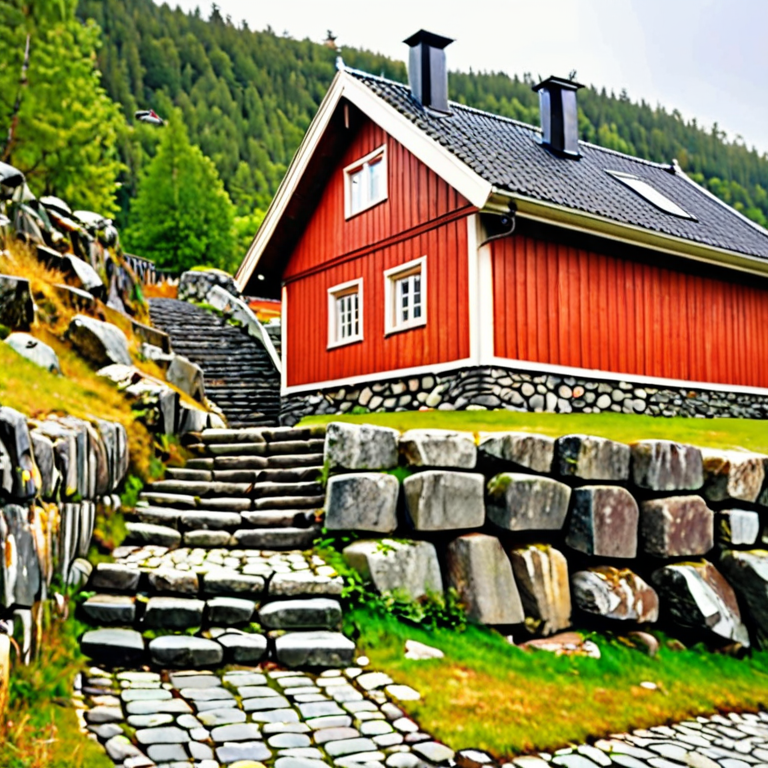 iconic historic norwegian wooden house building in norway on the left ...