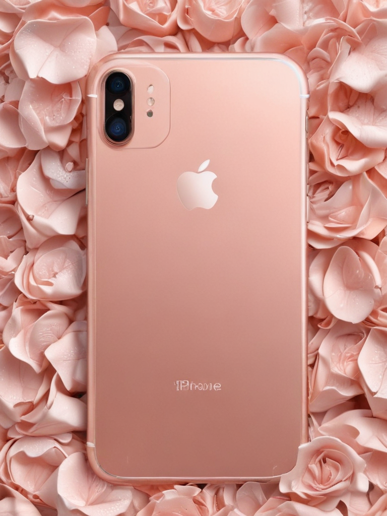 Elegant Rose Petals Surrounding a Glowing Apple iPhone in Soft Pink
