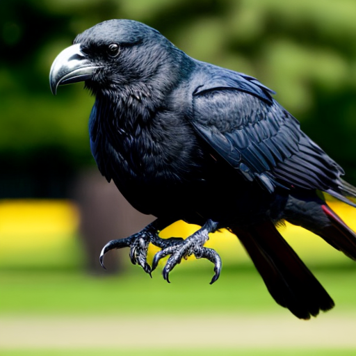 A scarlet colored raven with its wings spread wide